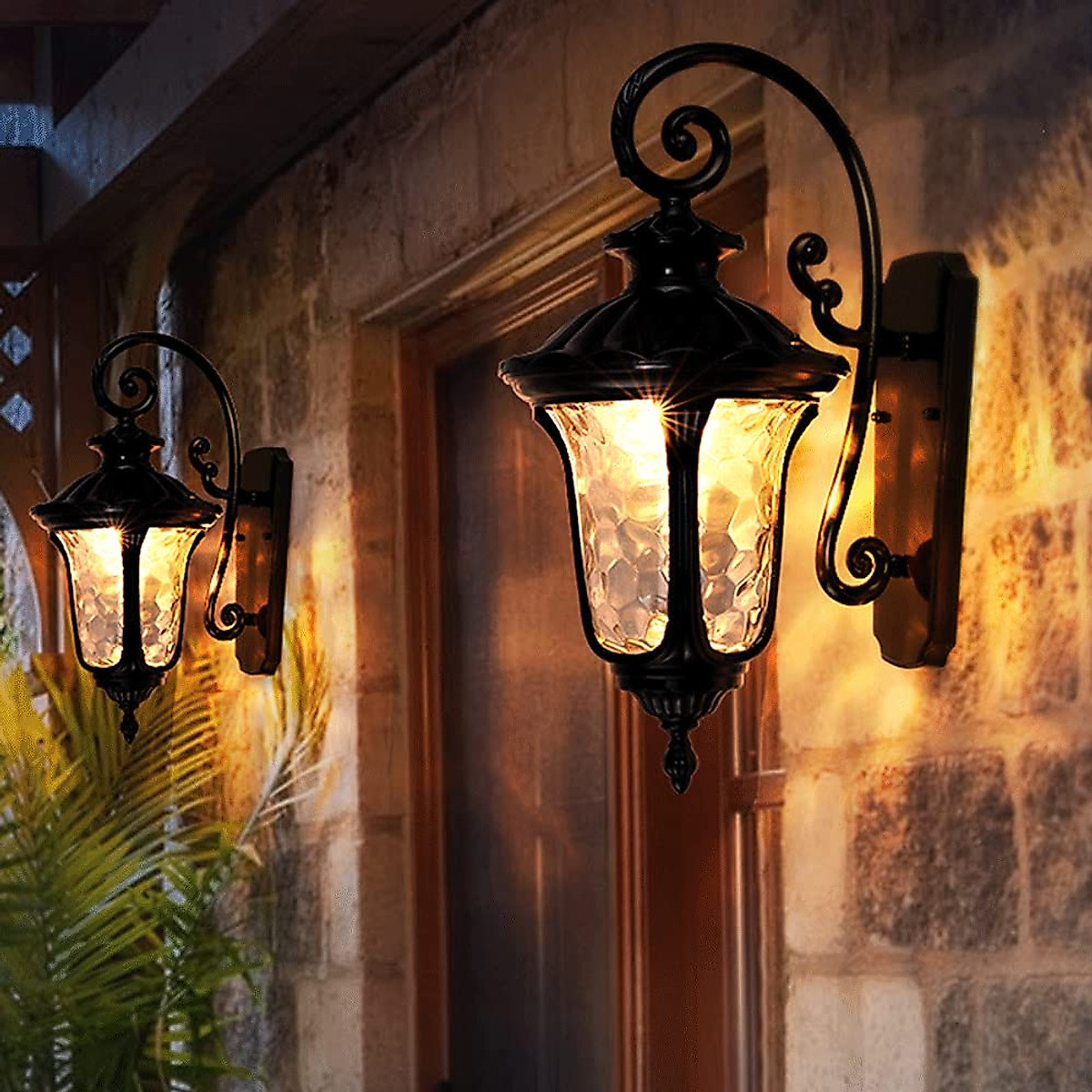 KAIKEA Outdoor Wall Lanterns Exterior Wall Mounted Sconce Light E27 Aluminum Waterproof Wall Light Fixtures for Home Patio Garden Garage Farmhouse Porch Lighting with Water Glass（Black）