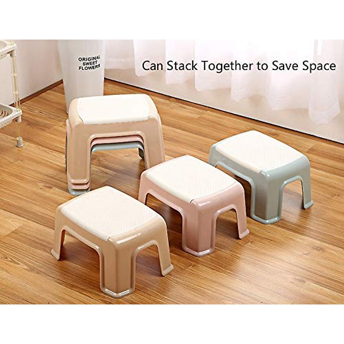 Plastic Stools Step Stool PP Plastic Seat Stools for Home, Office, Living Room Multifunctional Step Stool with Anti-Slip Pad Strong Bearing for Adults, Light Blue