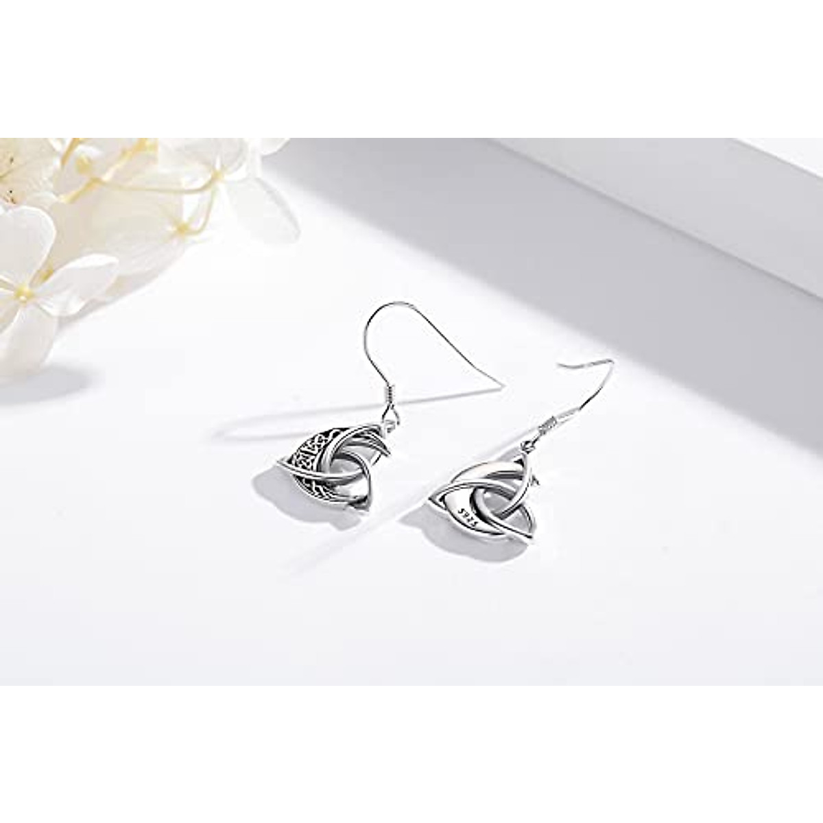 CHENGHONG Celtic Knot Earrings 925 Sterling Silver Crescent Moon Drop Dangle Earrings Irish Earrings Celtic Moon Jewelry Christmas Gifts for Women