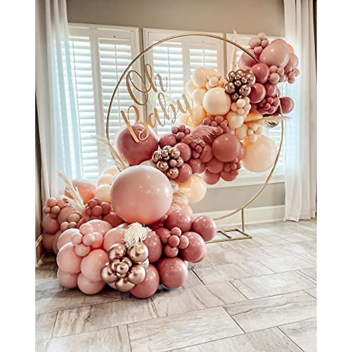 Dusty Rose Pink Balloon Garland Double Stuffed Blush Pink Balloon Pearl Peach Balloons Rose Gold Metallic Balloon Arch Kit For Wedding Bridal Shower Baby Shower Birthday Boho Party Decorations