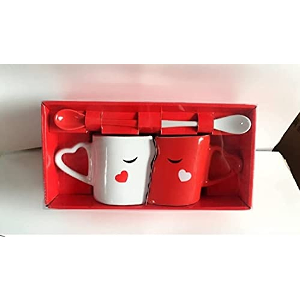 THE FASHION Set of 2 Creative Coffee Cups Double Bowl Ceramic Bowl Kiss Valentine's Day Couple Cups and Mugs High-grade Ceramics Mug Milk Water Tea Cup Drinkware Home Office Cup Lover Gift