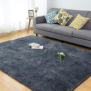 CHOSHOME Grey 4x6 Feet Machine Washable Rug for Bedroom, Shag Faux Fur Rug for Livingroom, Fluffy Plush Fuzzy Rug for Boys Girls Kids Nursery Dorm Room