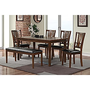 Liveasy Furniture Dining Room Table Set for 6, Kitchen Table with Bench and Chairs Set (Set of 6) Dinette Table with Chairs and Bench (Dixon)
