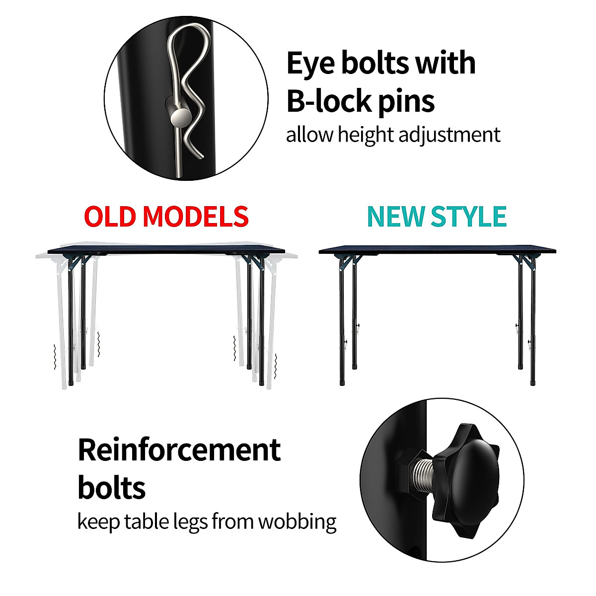 ruiru bro Table Leg Extenders for Folding Tables Straight/Bent Leg,Heavy Duty Folding Table Leg Extensions,2 Levels/Heights Adjustable Risers-Ideal for Improving Your Back Pain(4-Pack)