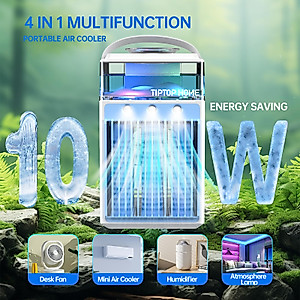 Portable Air Conditioners, 4 in 1 Rechargeable Mini Air Conditioner Evaporative Personal Cooler Humidifier with App Control, 800ML Mini AC Desktop Cooling Fan for Office Tent Bedroom