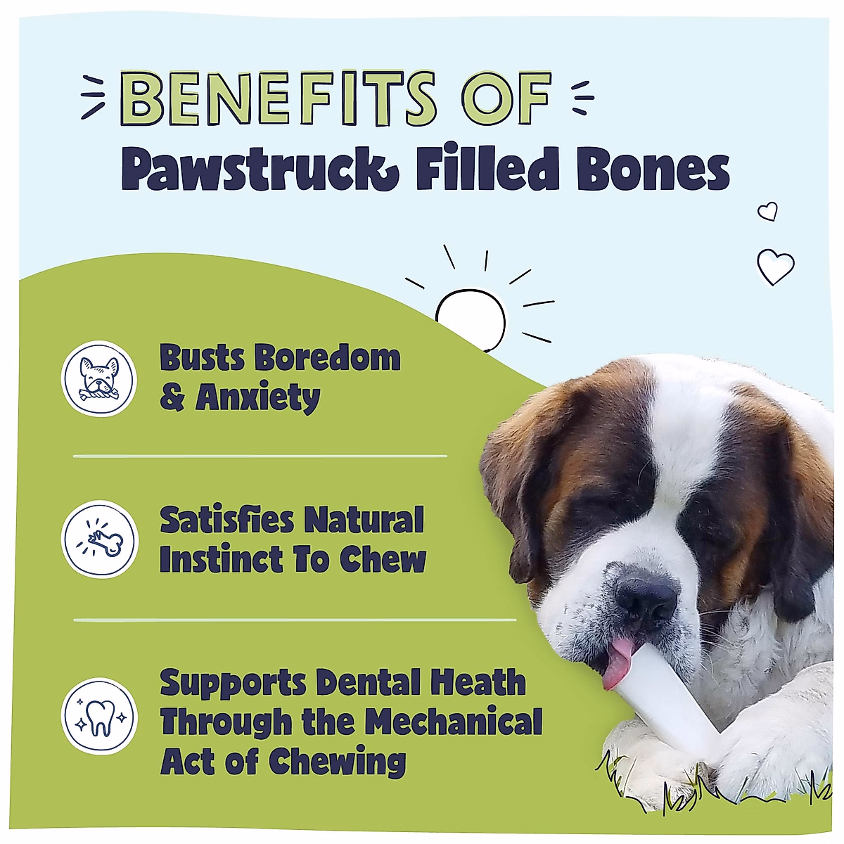 Pawstruck Large 5-6" Filled Dog Bones, Peanut Butter Flavor - Made in USA, Long Lasting Stuffed Femur for Aggressive Chewers, Dental Treat - Pack of 3, Packaging May Vary