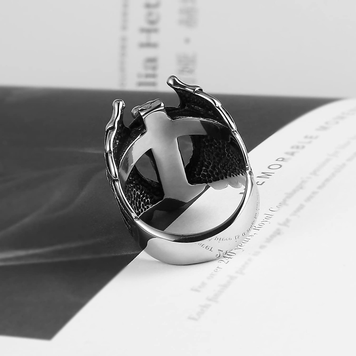 HZMAN Vintage Archangel Goddess Feather Angel Wing Stainless Steel Ring (Silver,9)