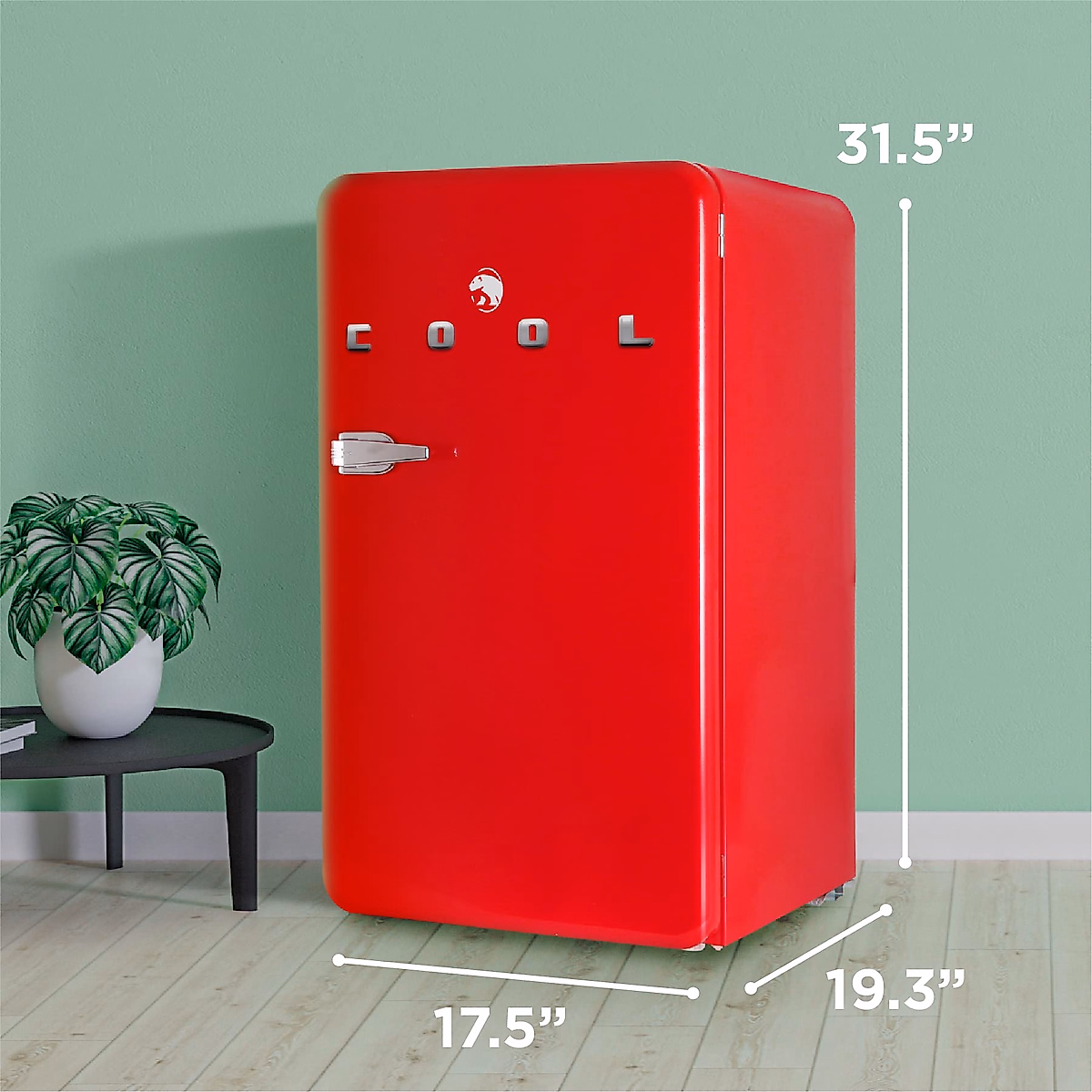 Commercial Cool CCRR32HR 3.2 Cu. Ft Freezer, Vintage Style Refrigerator, with Slide-Out Glass Shelves & Tall Bottle Storage, Retro Fridge, Red