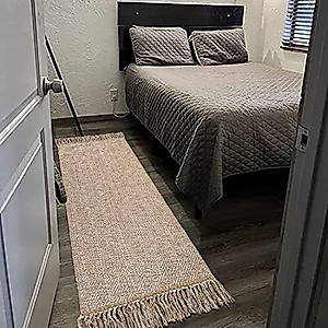 Collive Hallway Runner Rug, 2' x 6' Hand-Woven Reversible Washable Entryway Rug, Tan Cotton Modern Farmhouse Laundry Room Rug Long Carpet for Bathroom Sink Foyer Bedroom
