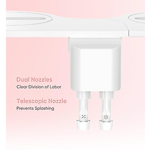 Ultra-Slim Bidet Attachment, Posterior&Feminine Wash-(Retractable Dual Nozzles), Non-Electric Bidet Attachment for Toilet Seat, Adjustable Fresh Cold Water Pressure, Stainless Steel Inlet (White)