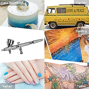 Pinkiou Double Action Airbrush Kit Air Brush Spray Gun with 0.3mm/0.2mm/0.5mm Needles and Air Hose for Temporary Tattoo Nail Art Car Hobby