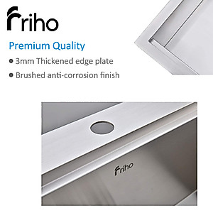 Friho 33"x 22" Inch Drop in Stainless Steel Kitchen Sink,Brushed Nickel Kitchen Sinks,Single Bowl Basin Handmade Topmount Kitchen Sink With Dish Grid,Dish Drainer,Cutting Board and Basket Strainer