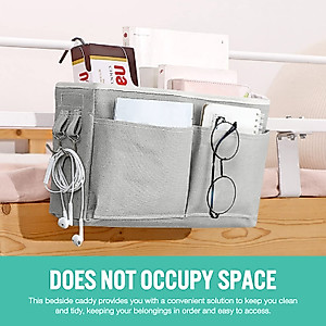 Ndeno Bedside Caddy Storage Bag Hanging Pocket Organizer for Bunk and Hospital Beds Crib,Dorm Rooms Bed Rails for Remotes Mobile Phone Keys, Glasses, Books (Dark Grey)