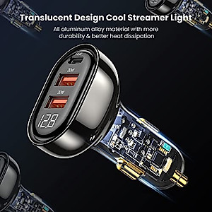 125W USB C Car Charger with LED Display,Enablink PD 65W/QC 30W PPS Super Fast Charging Type C Cigarette Lighter Adapter for iPhone 13 12 11 Samsung Galaxy S21 Note 20 iPad MacBook Pixel Laptop (Black)