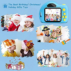 surfouma Kids Camera for Age 3-9 Girls Boys 1080P HD Digital Christmas Birthday Gifts Toys Toddler Children Portable Multiple Photo Frames with Games 3 4 5 6 7 8 9 Year Old 32G SD Card BLUE