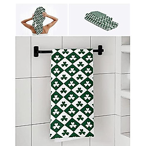 Comforance St. Patrick Bath Towels Set for Bathroom, Soft Absorbent Durable Quick Dry Towel Set of 3 Multifuntion, 1 Bath Towel+1 Hand Towel +1 Washclothe, Lucky Shamrock with Green Plaid Check