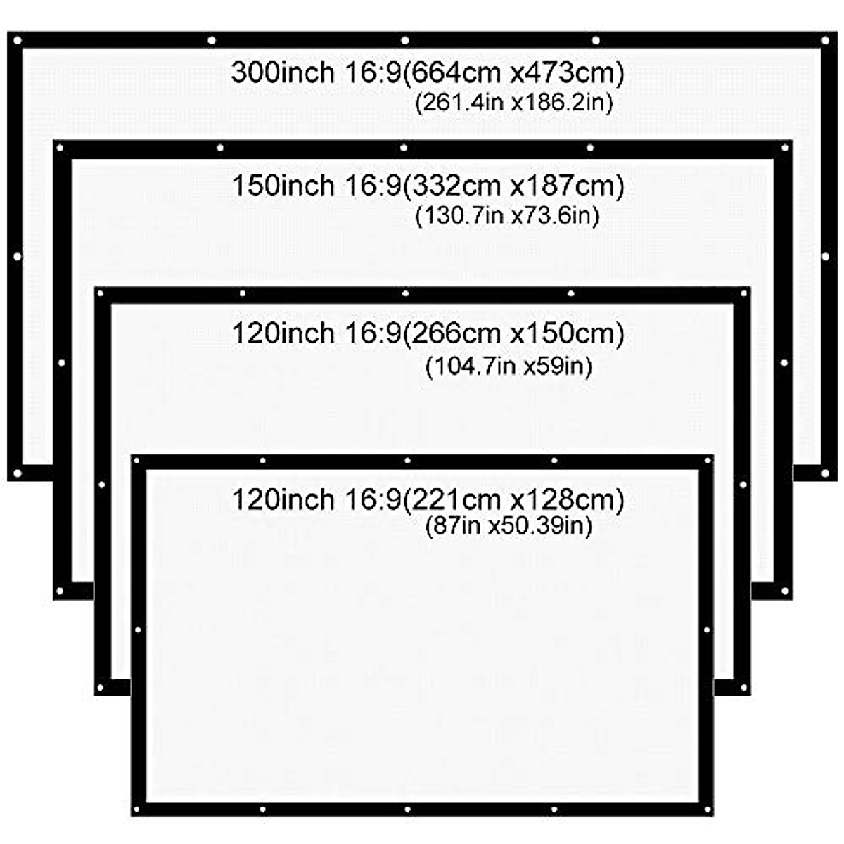 PBKINKM 180/200/250/300 inch Projection Projector Screen 16:9 Fold Portable Screen Canvas Matt White for Home Film Wall Mounted (Size : 300 inch)