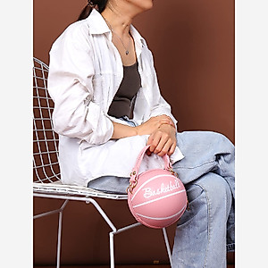 OHIW Women's basketball shoulder bag Messenger Bag handbag mini round bag PU bag, Zipper closure, suitable for women (pink)