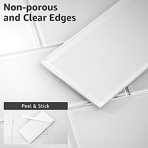 Art3d 40-Piece Peel and Stick Glass Tiles for Kitchen Backsplash, 3" x 6" White Subway Backsplash Tiles