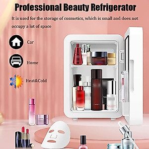 ROLTIN Mini Skincare Fridge, With Led Mirror, 8L Capacity Mini Mini Fridge, Chill Or Heat, Ac 220v, Dc 12v Mini Fridge For Room, For Bedroom, Office And Car,Pink (White)