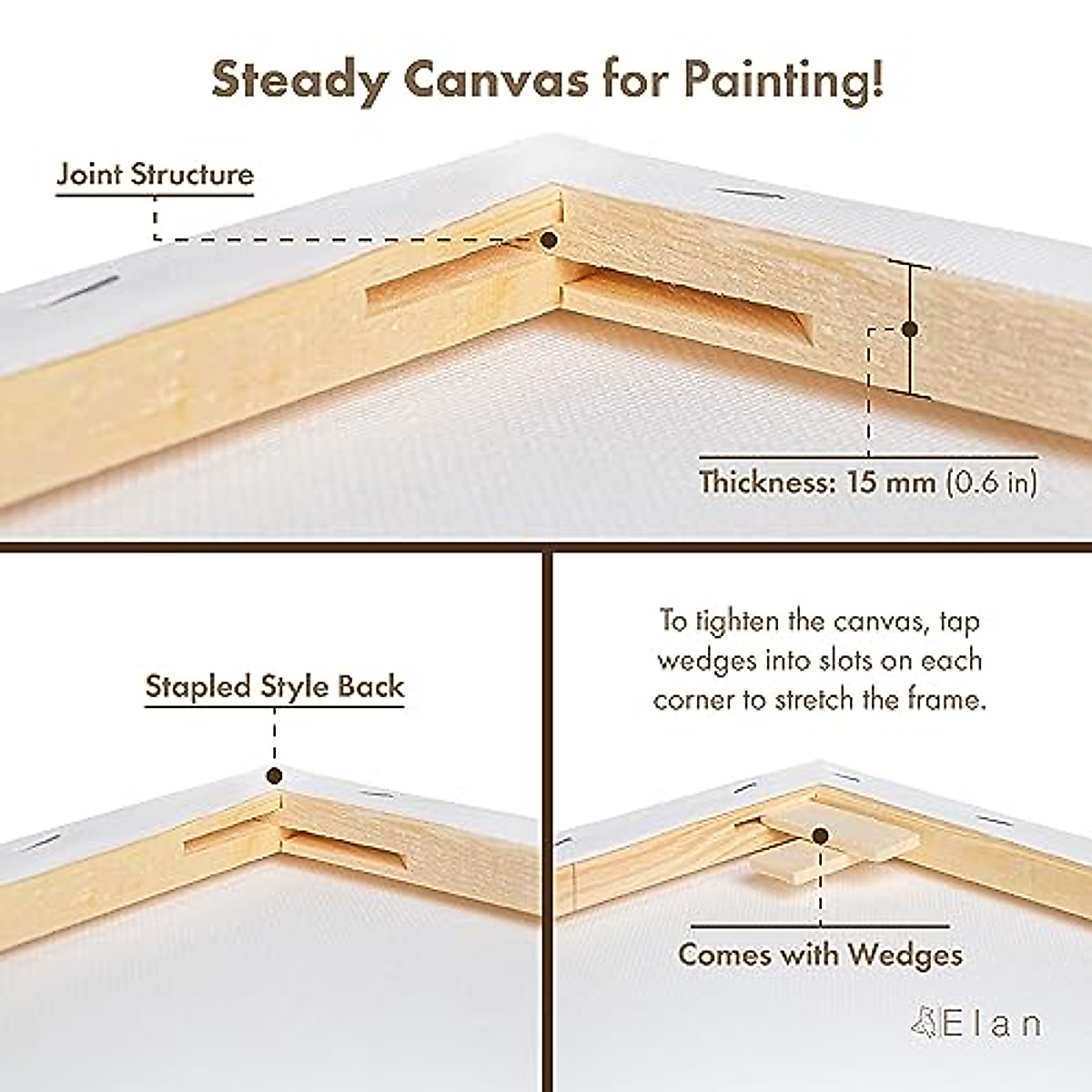 Elan Stretched Canvases 24x32, 4-Pack Canvases for Painting, Painting Canvas Bulk, Stretched Canvas for Adults Blank Canvas for Painting, Painting Canvases Paint Canvases for Painting Art Canvas