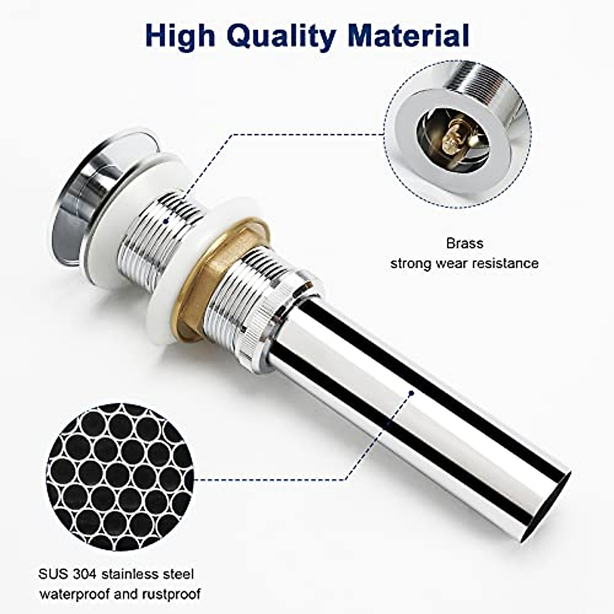 NearMoon Bathroom Pop up Drain, Brass Sink Drain Strainer for Bathroom Assembly Stopper Vessel Sink, Anti-Clogging (Without Overflow, Chrome Finish)