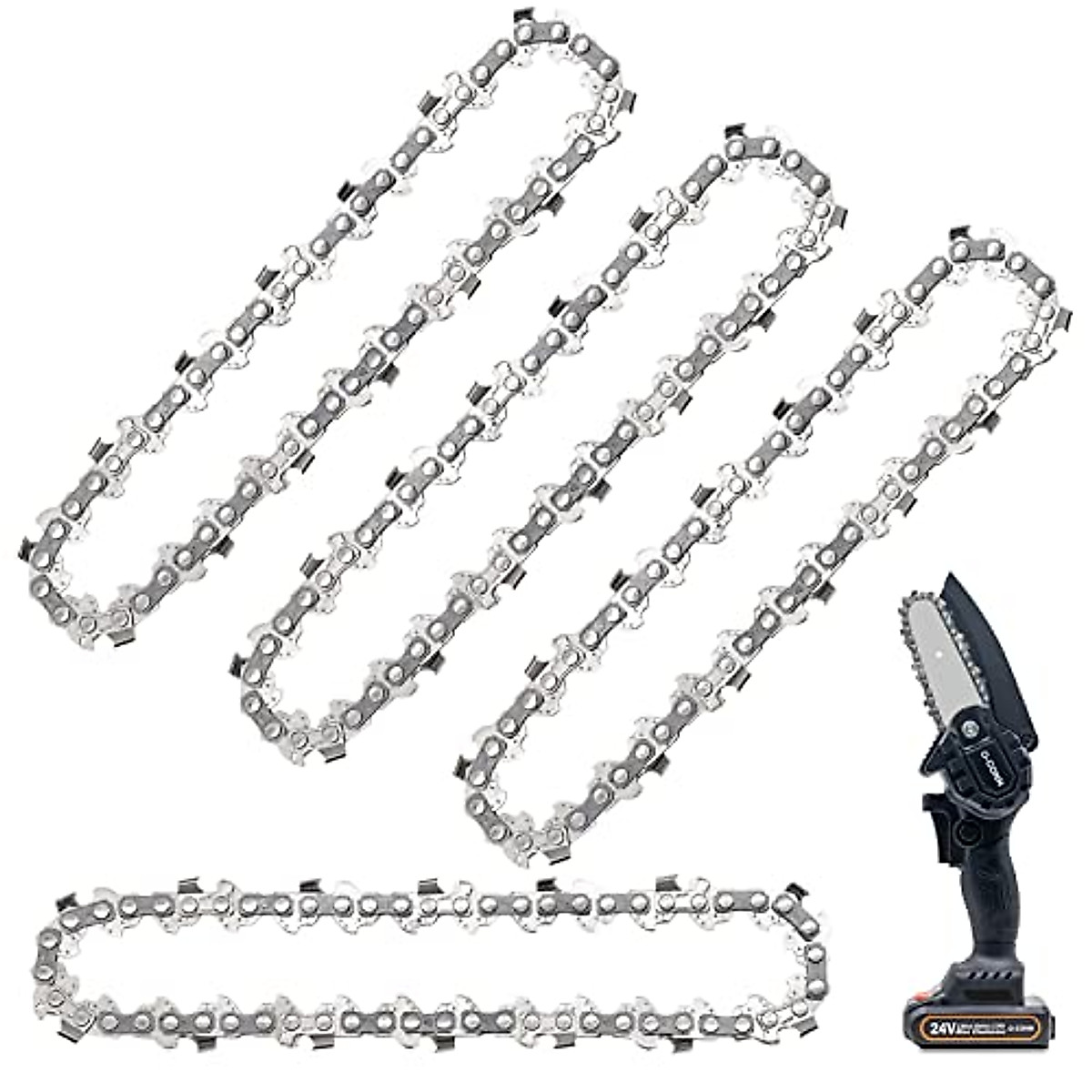 O-CONN Mini Chainsaw Chain, 4-Inch 1/4" Replacement Guide Saw Chain for 4 inch Mini Cordless Electric Portable Battery Powered Handheld Chainsaw (4pcs)