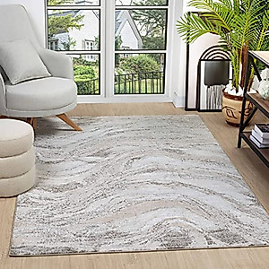 GLORY RUGS Abstract Area Rug Modern Contemporary Faded Soft for Living Room Dining Room Bedroom Home and Office (108CreamGold, 8x10)