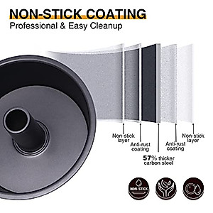 HONGBAKE Angel Food Cake Pan with Removable Bottom, 10 Inch Tube Pan, Nonstick Pound Cake Pans for Baking, Chiffon Cake Mold, 16-Cup, Heavy Duty - Dark Grey