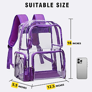 Vorspack Clear Backpack - Transparent Backpack with Reinforced Bottom & Multi-pockets for College Workplace Security - Purple