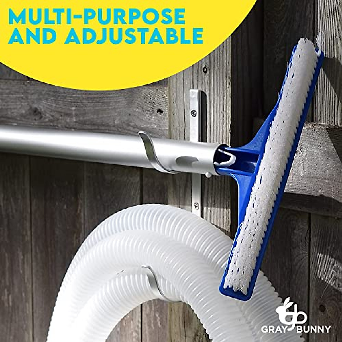 Gray Bunny Pool Pole Hanger, 4 Piece Nickel Gray Premium Aluminum Swimming Pool Accessories Hook Set, for Telescopic Poles, Skimmers, Leaf Rakes, Nets, Brushes, Vacuum Hose, Garden Tools