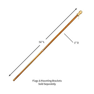 Evergreen Solid Wood 56" Flag Pole | Single Holder Ring Clip and Spinning Anti-Wrap Tube | Outside Wall Mounted | House and 3'x5' American Flags with Sleeve or Grommets | Residential or Commercial | Pole Only