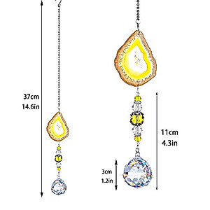 H&D HYALINE & DORA Pack 3pcs Suncatcher Hanging 30mm Crystal Ball with Agate Slices Wind Chimes Ornaments Decor for Window Home Garden