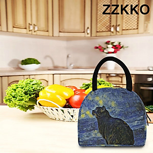 ZZKKO Galaxy Animal Cat Lunch Bag Box Organizer Lunch Container Insulated Zipper Meal Prep Cooler Handbag For Women Men Home School Office Outdoor Use