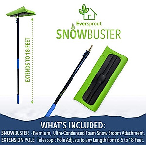 EVERSPROUT Never-Scratch SnowBuster 6.5-to-18 Foot (Up to 24 ft Standing Reach) | Pre-Assembled Extendable Roof Rake for Snow Removal | Lightweight Aluminum, Soft Foam Pad | Exclusive Push/Pull Design