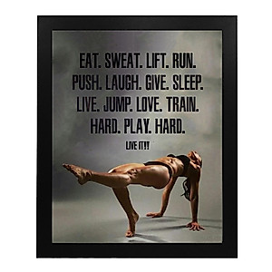 Eat. Sweat. Lift. Run. Train. Play- Live It All - Motivational Exercise Sign, Modern Fitness Wall Art Decor Print for Home Decor, Office Decor, & Gym Decor. Great Inspirational Gift! Unframed-8x10"