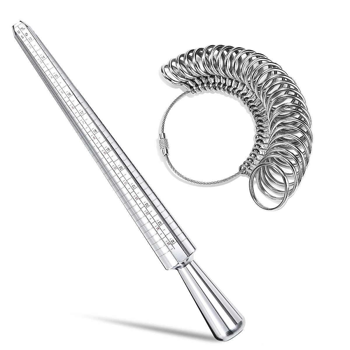 Ring Sizer Measuring Tool, NuLink Aluminum Ring Mandrel Dual Measurement Size Metal Rings Sizers Tools Kit Adjuster for Women Men Rings