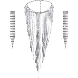 Hicarer Tassel Collar Statement Necklace with Tassel Earring for Women Jewelry Suit