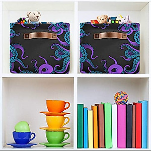KEEPREAL Large Storage Basket Bin Cartoon Octopus Storage Cube Box Foldable Canvas Fabric Collapsible Organizer with Handles for Home Office Closet, 2PCS