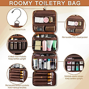 Elviros Toiletry Bag Hanging Travel Organizer for Men and Women, 3 in 1 Multifunctional Large Makeup Cosmetic Case for Toiletries Accessories, Water-resistant PU Leather Bathroom Dopp Kit Shaving Bag