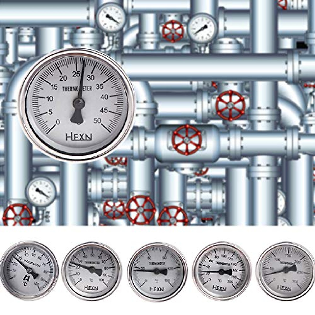 kobeIeen 50/100/150/200/300℃ Bi-Metallic Metal Temperature Gauge for Pipeline Industrial Use