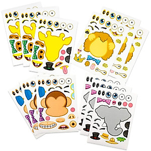 Kicko Make-A-Zoo Animal Sticker Sheets - 24 Pack - for Kids, Arts, Parties, Birthdays, Party Favors, Crafts, School, Daycare, Etc.