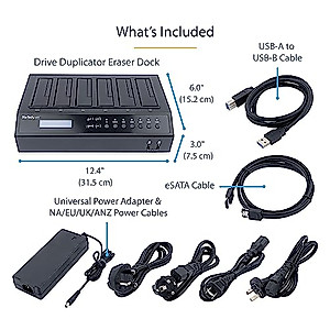 StarTech.com 6-Bay Hard Drive Duplicator/Eraser, Standalone 1:5 HDD/SSD Cloner/Copier, USB 3.0/eSATA to SATA Docking Station, Disk Sanitizer/Wiper, DOD Erasing, Cloning Toolless Device (SATDOCK5U3ER)