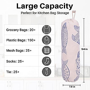 TOGETRUE Plastic Bag Holder, Natural Cotton Grocery Shopping Bag Holder, Cute Fish Pantry Decor (Sky Blue)
