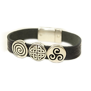 Biddy Murphy Celtic Leather Bracelet Irish Charms Black 7 1/2 Inches Made in Ireland