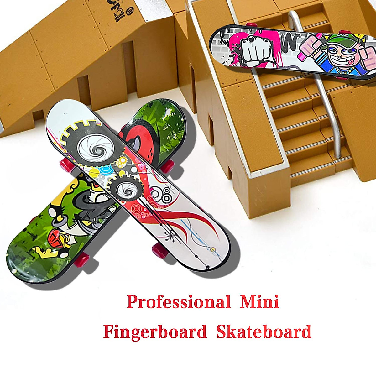 RONGYI Finger Skateboard Set, 20 Pieces Finger Skateboard Professional Mini Fingerboards Skatepark Game Keychain Decoration for Skateboard Lovers Gifts for Children, One Sided Pattern