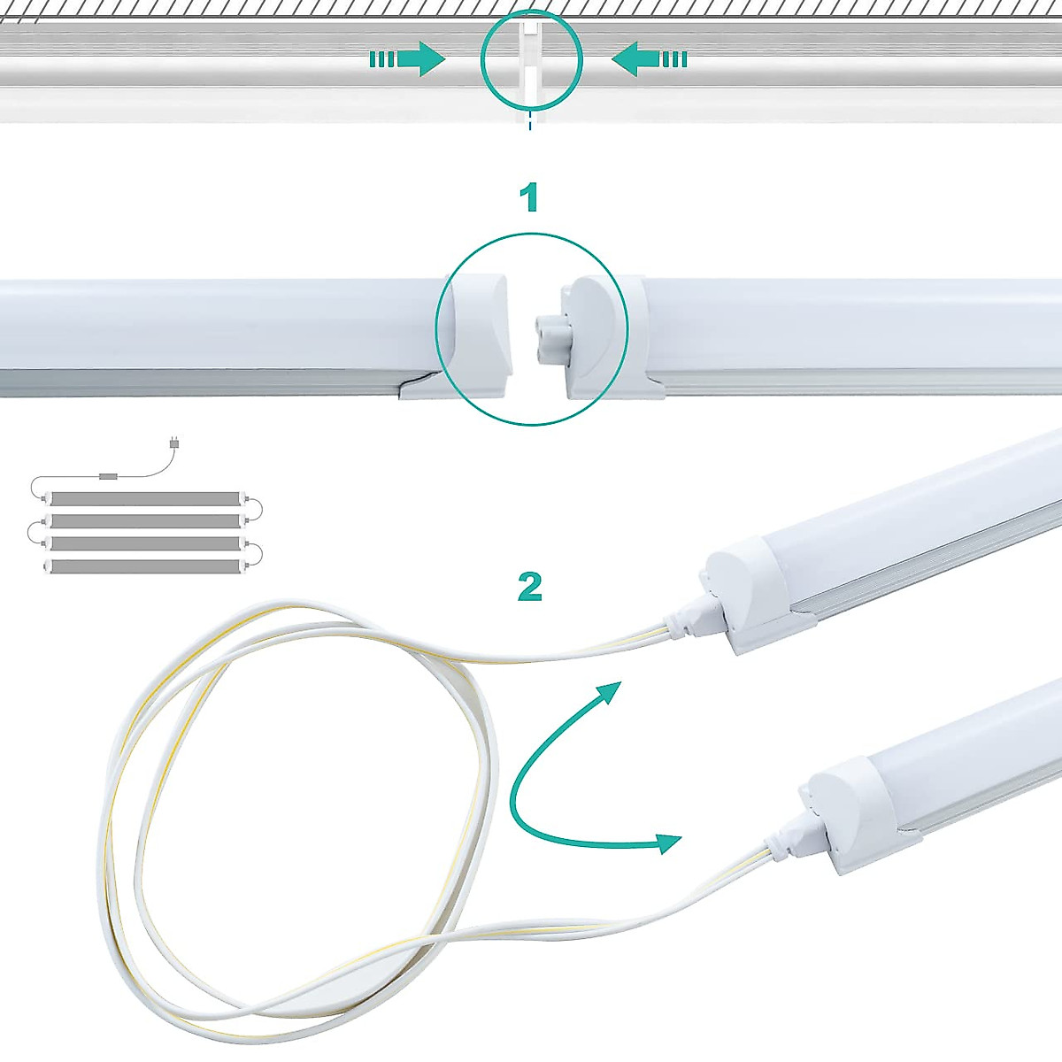 Greess 6 Pack LED T8 Shop Light, 4FT 24W 6000K Daylight White Linkable LED Integrated Tube Lights with Milky Cover, LED Bar Lights for Garage,Workshop,Workbench with On/Off Plug Cord