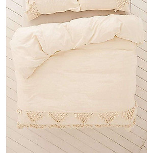 Ivory Duvet Cover Set King Boho Bedding Set Cotton Comforer Cover Set.