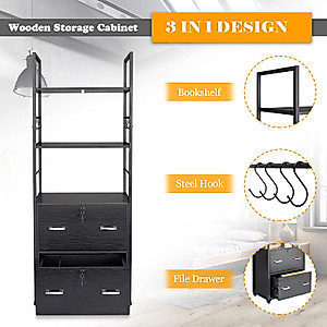 VINGLI 65.7" H 2 Drawer File Cabinet with Lock, Freestanding/Rolling File Cabinets for Home Office, Wood Black File Cabinet with Shelves Compatible with Both Letter and Legal Size Folders