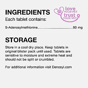 Nutramax Denosyl Liver and Brain Health Supplement for Small Dogs and Cats, With S-Adenosylmethionine (SAMe), 30 Tablets